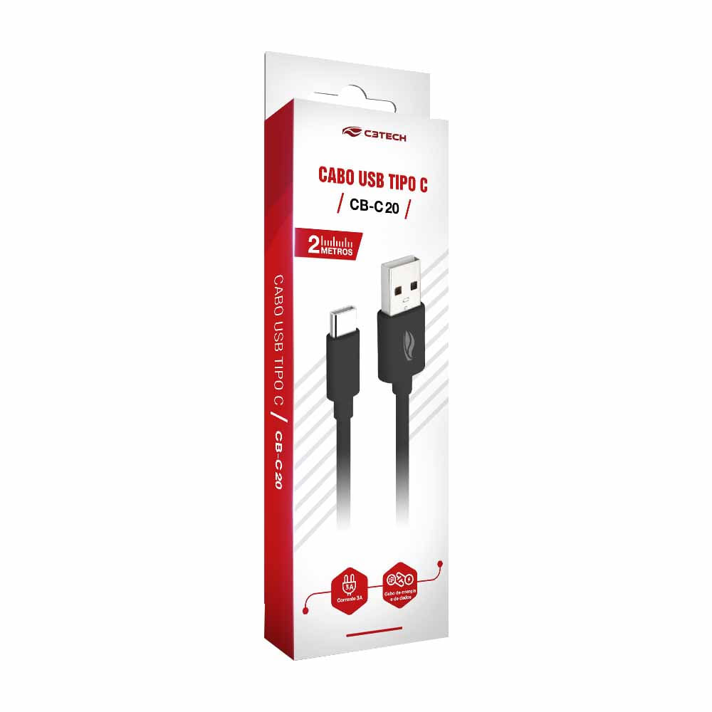 Cabo USB Tipo C 2M 3A Preto C3 Tech C3 tech - UN - Atacado São Paulo ...