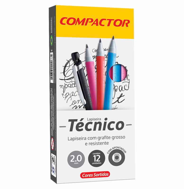 Lapiseira 2.0mm Técnico Cores Sortidas 3999 Compactor - 12UN - Atacado ...