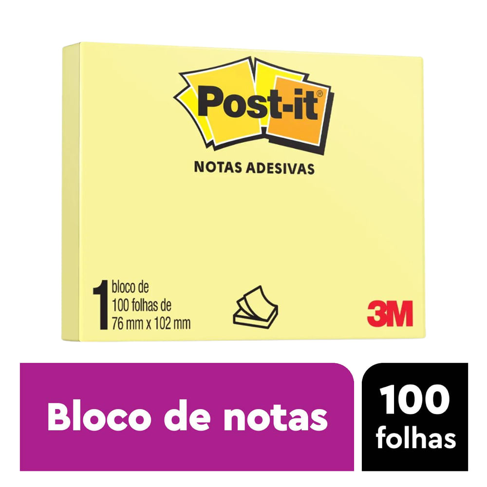 Bloco Adesivo Post-It 76x102 Amarelo 100 Folhas 8132 3m - BL - Atacado ...