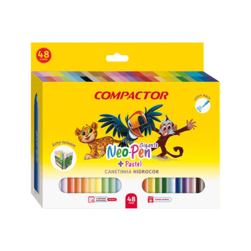 Caneta Hidrocor Neopen Gigante com 36 cores + 12 Tons Pastéis Compactor ...